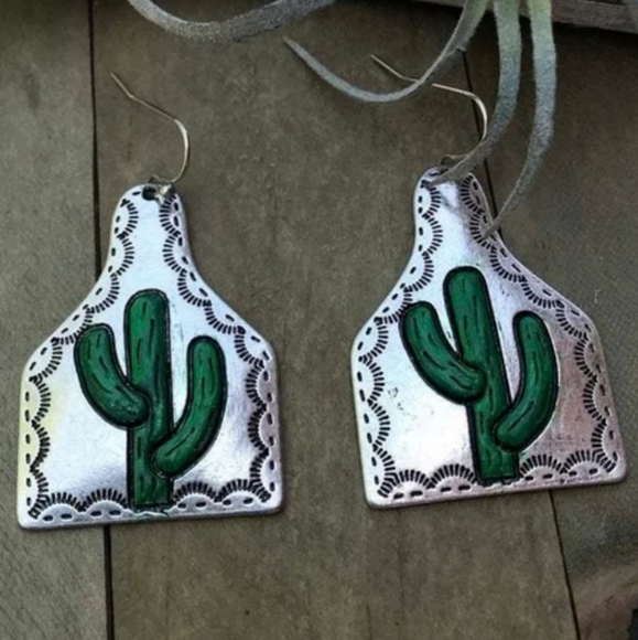 Jewelry | Cow Ear Tag Earrings Cactus Ear Tag Cowgirl Western Country ...